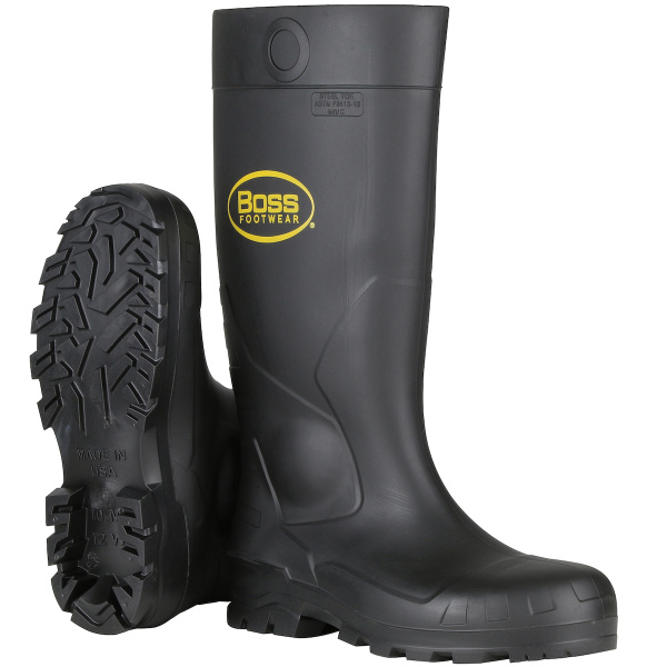 PLAIN TOE PVC WATERPROOF BOOT, PRE-FORMED INSOLE MADE IN USA, BLACK, 1 ...